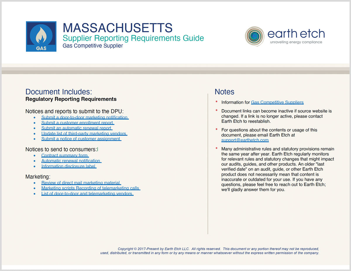 Massachusetts Compliance Audit Checklist BUNDLE (Gas) – Earth Etch