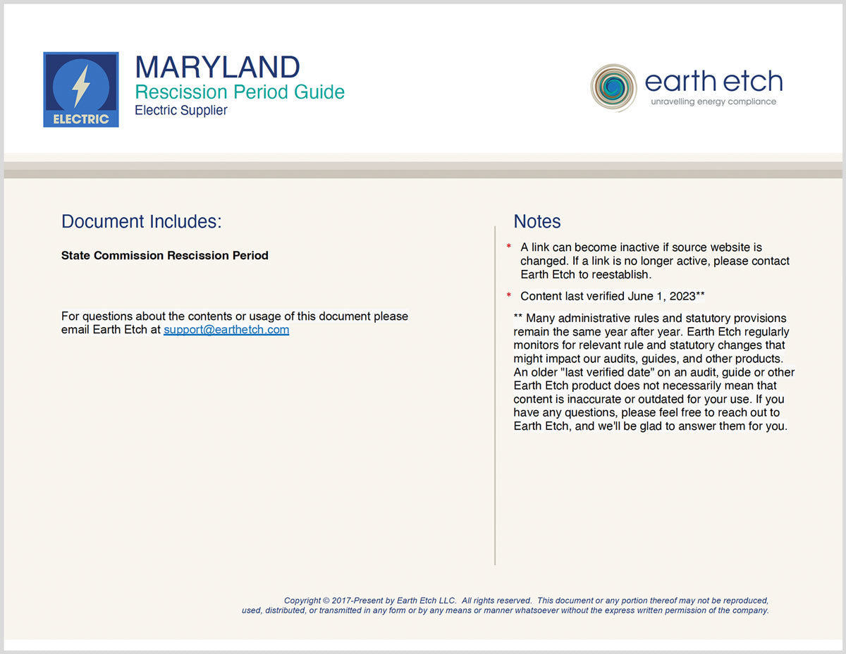 Maryland Rescission Period Guide (Electric) – Earth Etch