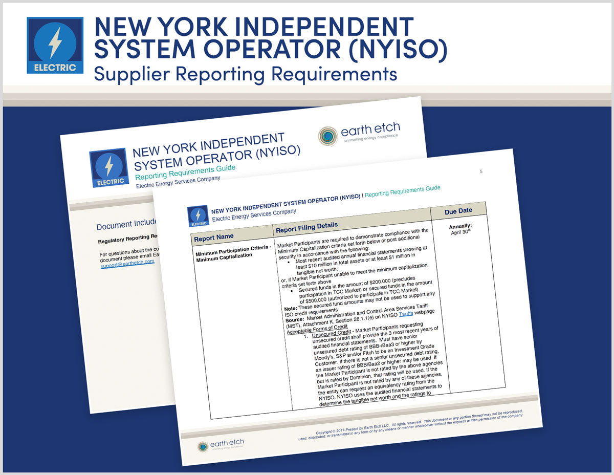 New York Independent System Operator (NYISO) Reporting Requirements ...