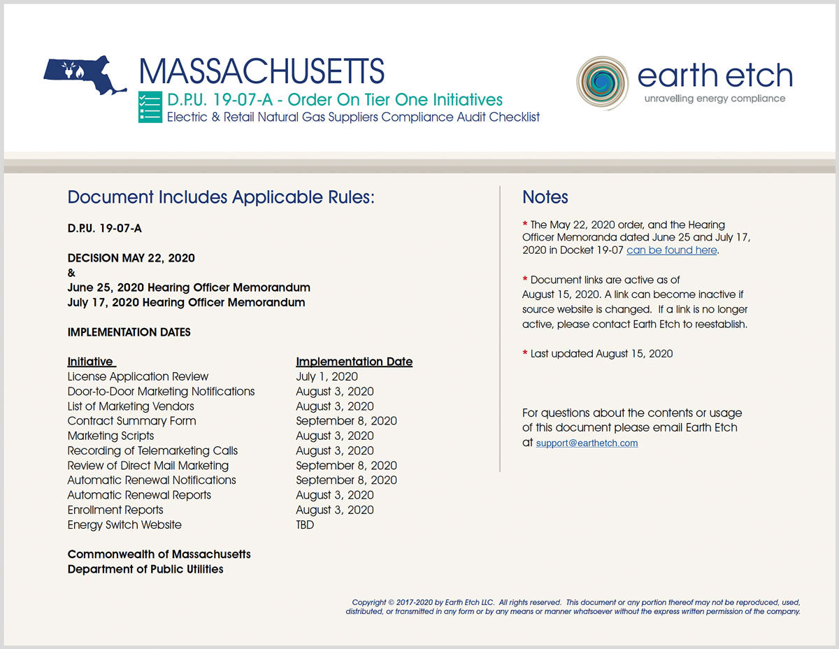 Massachusetts Compliance Audit Checklist BUNDLE (Electric) – Earth Etch