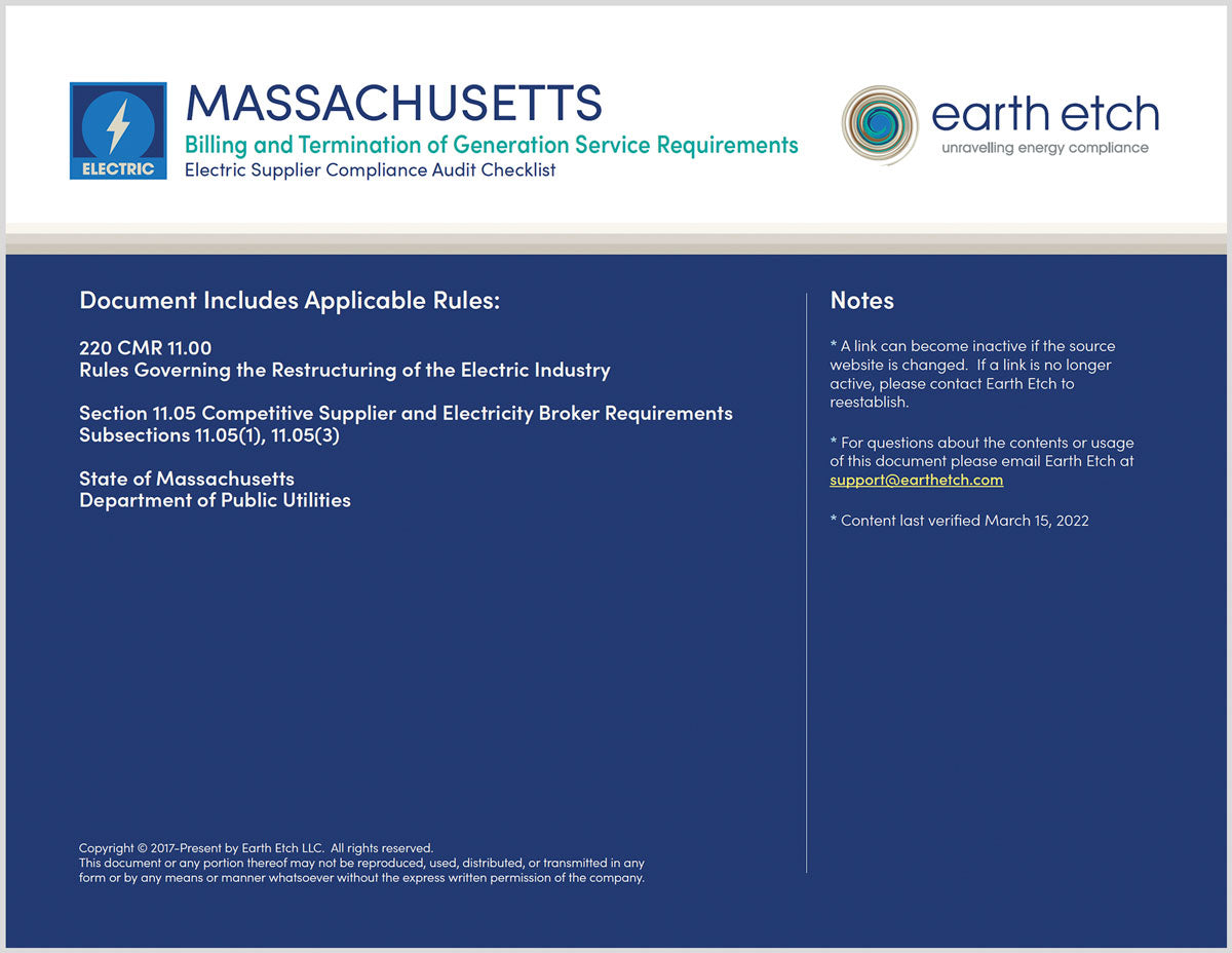 Massachusetts Compliance Audit Checklist BUNDLE (Electric) – Earth Etch