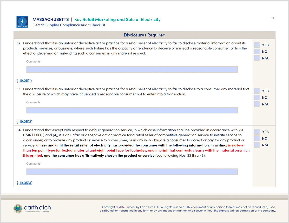 Massachusetts Compliance Audit Checklist BUNDLE (Electric) – Earth Etch