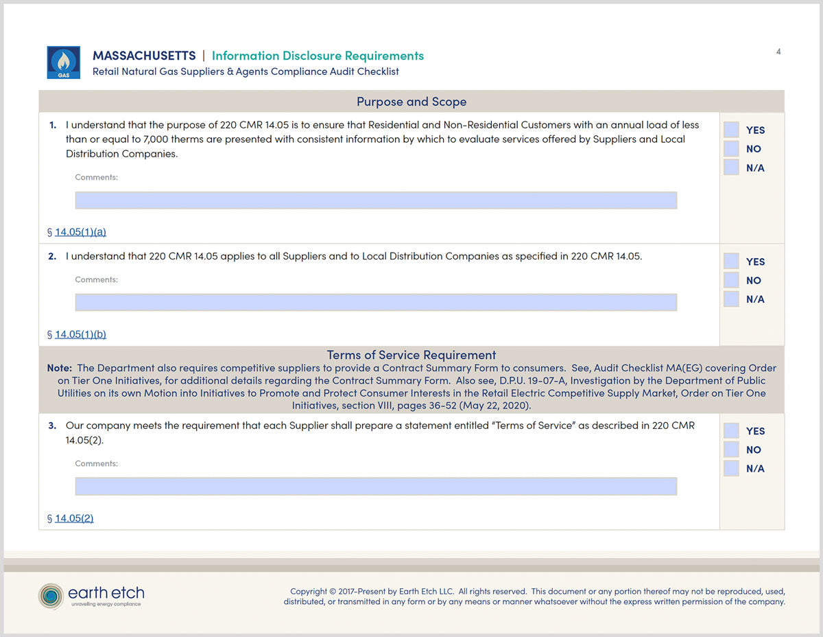 Massachusetts Compliance Audit Checklist BUNDLE (Gas) – Earth Etch
