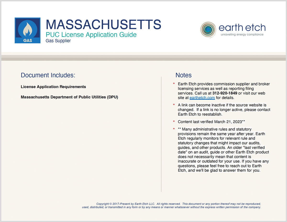 Massachusetts Compliance Audit Checklist BUNDLE (Gas) – Earth Etch