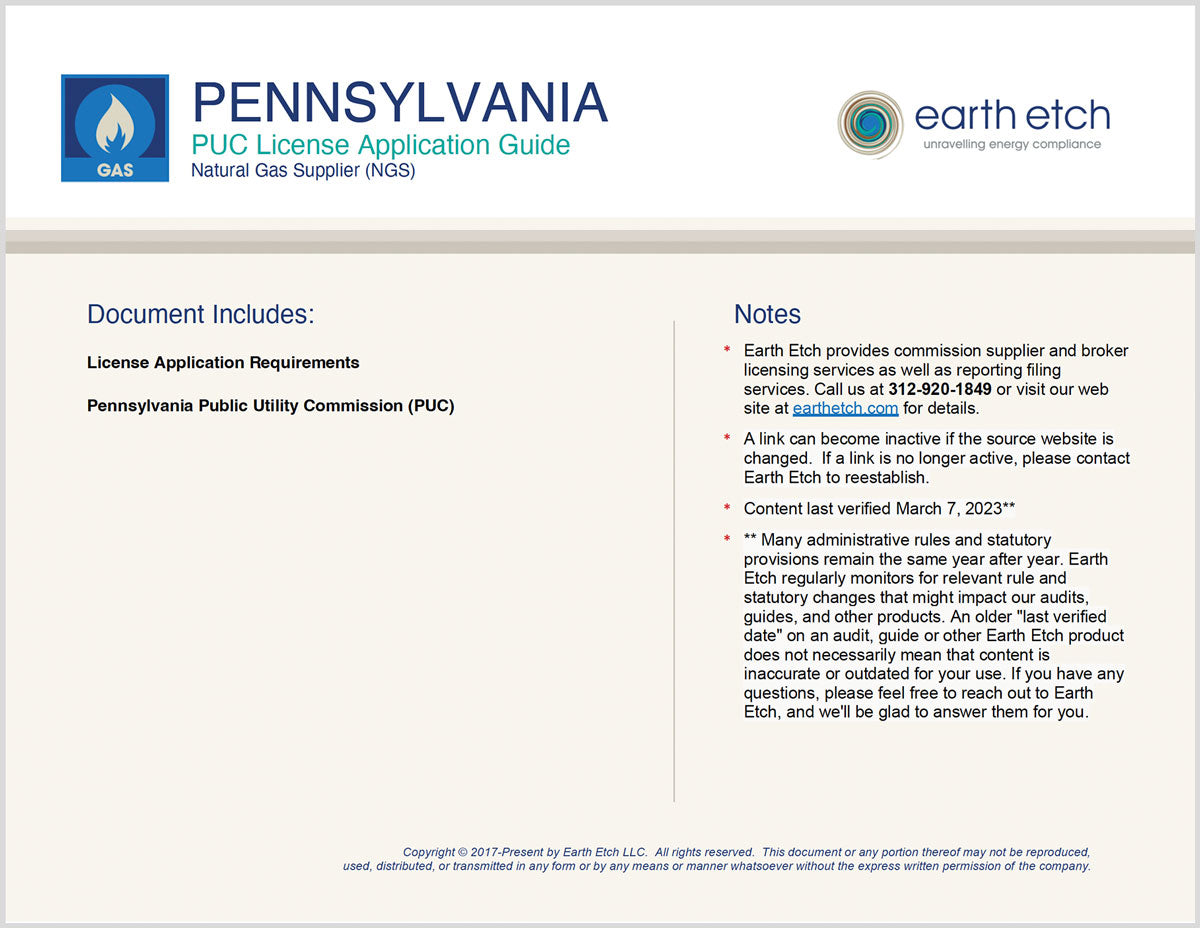 Pennsylvania PUC License Application Guide (Gas) – Earth Etch